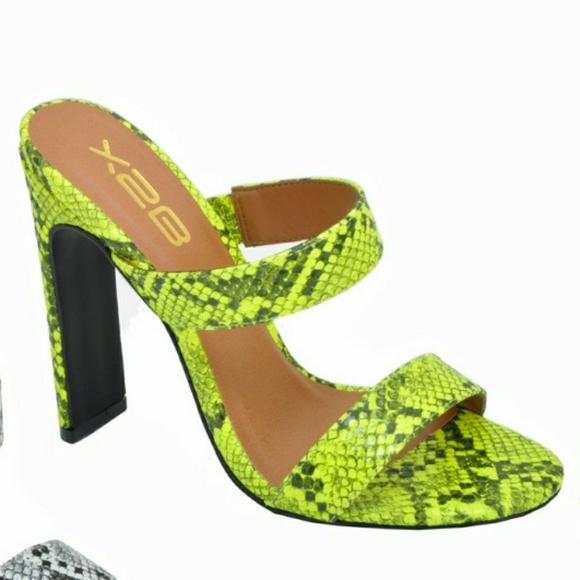 Girl’$ Culture | Shoes | Neon Lime Snake Mule Slip On Heel | Poshmark